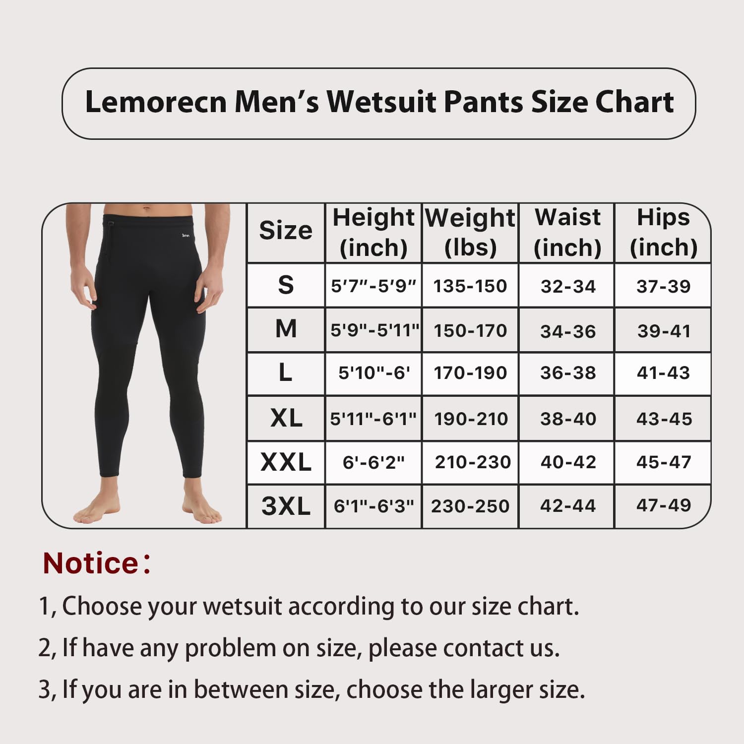 Lemorecn Wetsuit Pants Men 3mm Neoprene Swim Pants for Swimming Canoeing Snorkeling Scuba Kayaking Diving(1031black-L)
