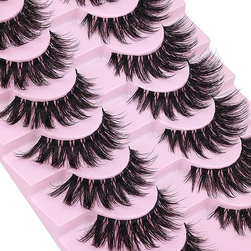 Lvmixwig Lashes Natural Look Eyelash Extension with Clear Band Fluffy Cat Eye 16mm Fake Eyelashes Wispy 6D Multi-layer Faux Mink Fake Lashes Extension