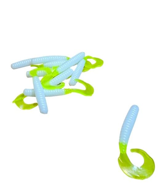 Pure Crappie Pig Tail - White/Chartreuse 2β - 20 Pack β Curly Tail Grub Lure Perfect Soft Plastic Artificial Bait for Crappie, Walleye, Smallmouth Bass and Many Species of Fish