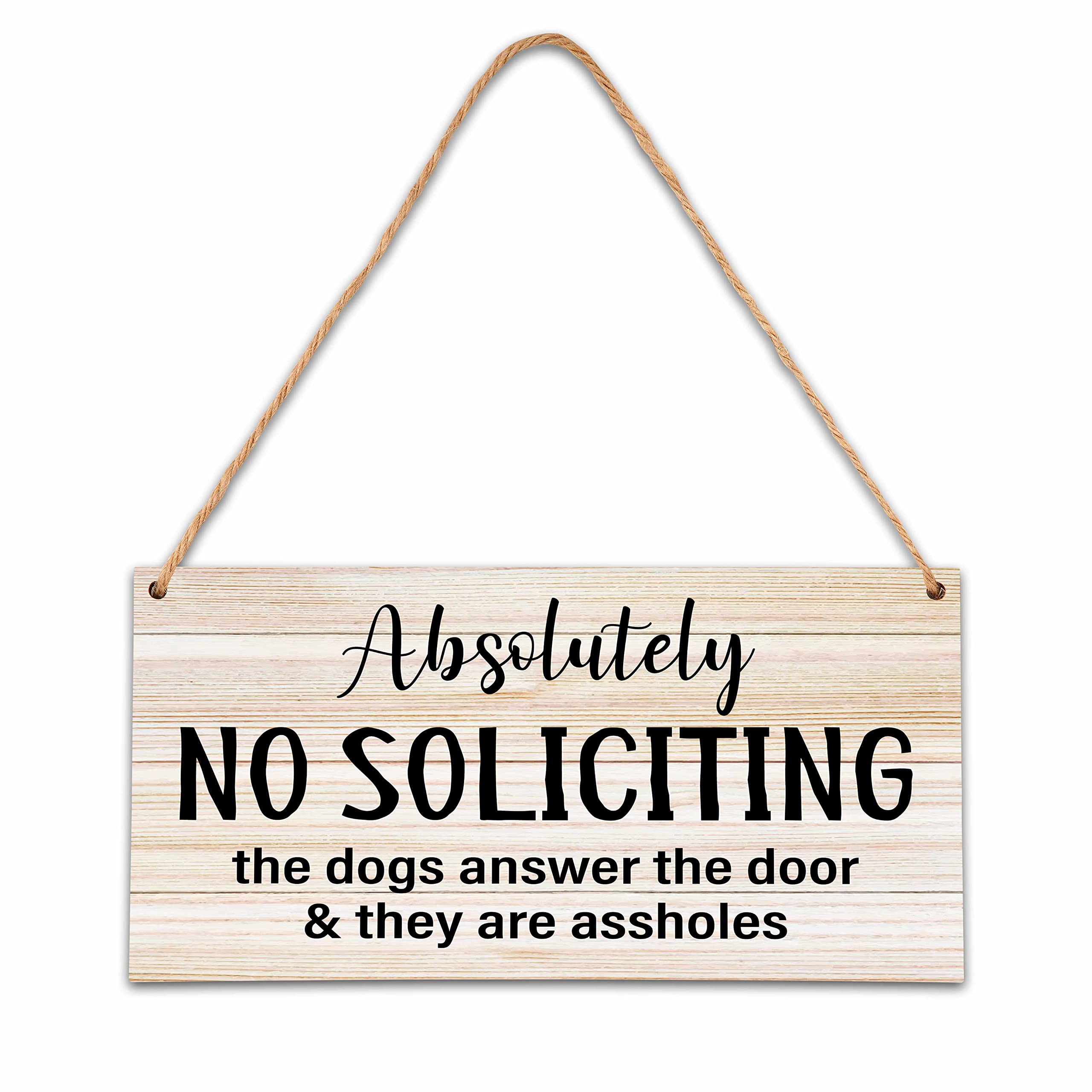 No Soliciting Sign For Front Door, Do Not Knock or Ring Doorbell Wooden Sign, Baby Room Nursery House Bedroom Rustic Hanging Sign, House Warming Gift, Set of 1 Wooden Sign with Rope -A09