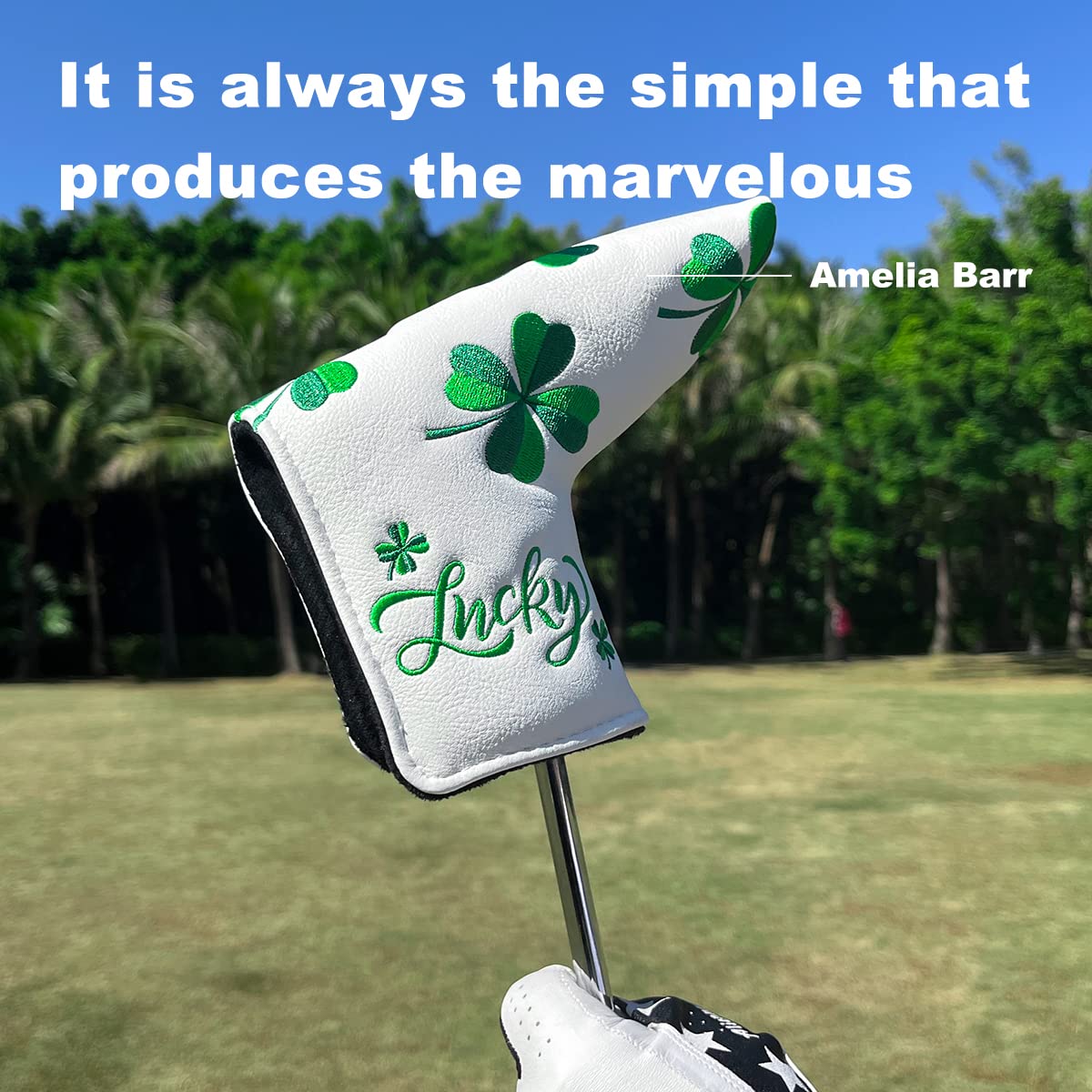 Putter Cover Magnetic - Lucky Clover Embroidery Golf Blade Putter Headcover -Golf Club Head Covers - Synthetic Leather Well-Made Putter Covers Blade