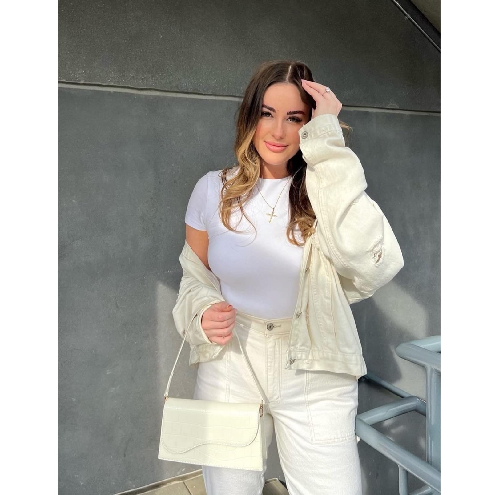 Telena Shoulder Bag for Women, Vegan Leather Women's Shoulder Purses Handbags with 2 Removable Strap Crossbody Bag Purses Crocodile Pattern White