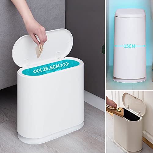 YISTOS 10 Liter Slim Rectangular Waste Bin, Wastebasket with Press Type Lid, 2.4 Gallon Garbage Baskets for Bathroom, Powder Room,Bedroom,Kitchen,Craft Room, Office-Grey Lid