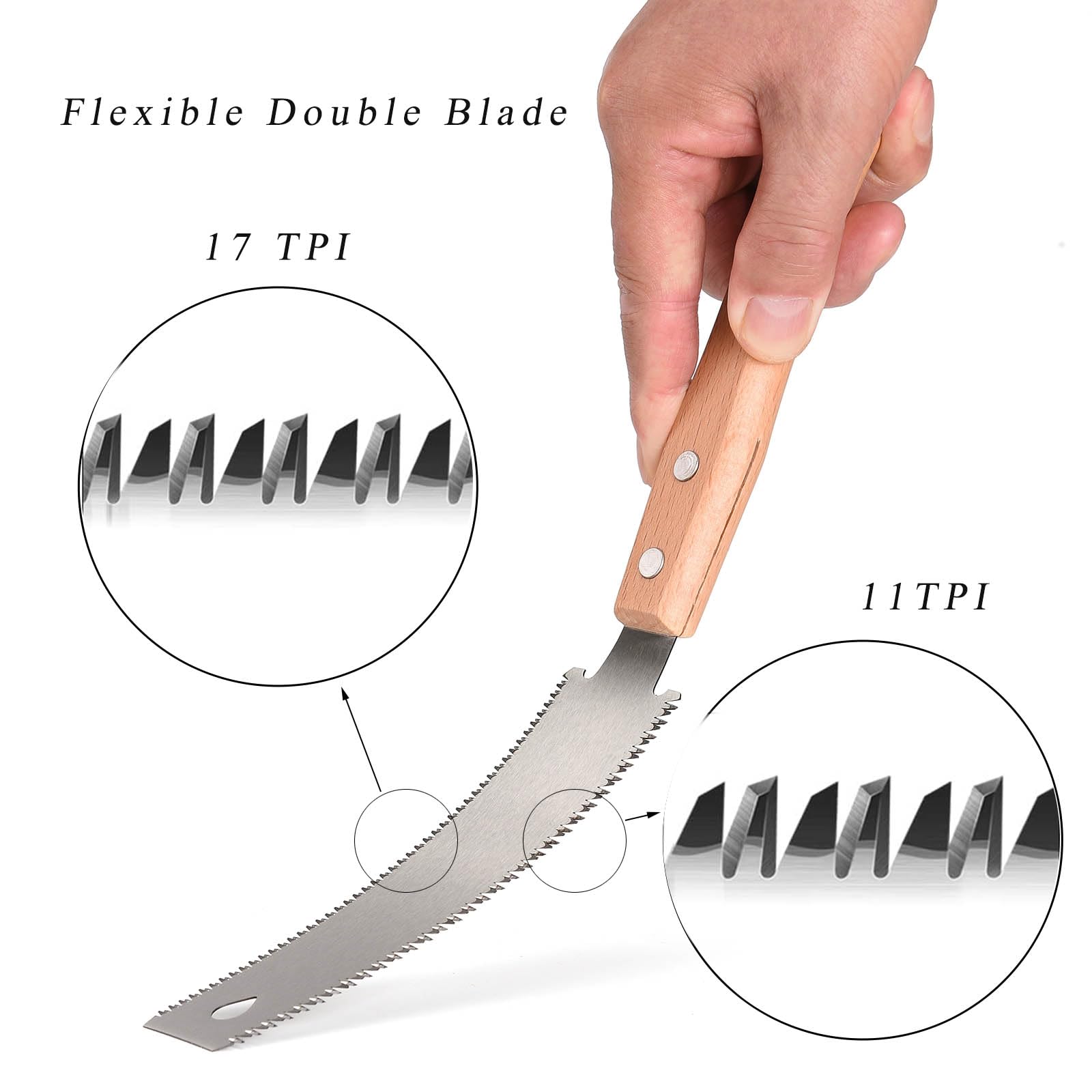 WEIMELTOY Small Woodworking Hand Saw, 6 inch Flexible Blade Double edge TPI 17/11 Pull Saw for Craft, Hobby, DIY, Non Slip Wood Handle Garden Trim Saw, Sharp and Light Woodworking Tools