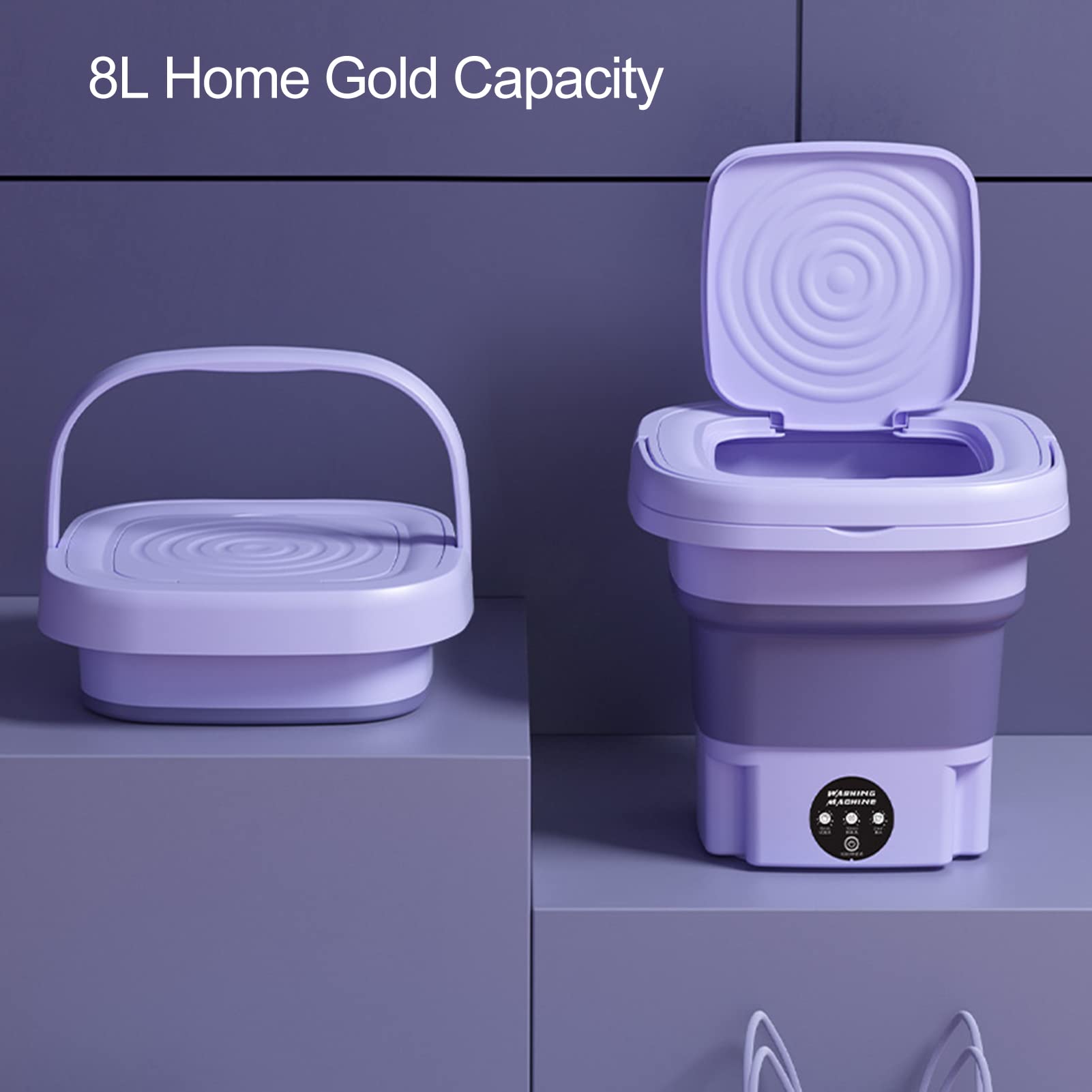 Meideli Portable Washing Machine - Foldable Mini Small Portable Washer Washing Machine with Drain Basket for Travelling, Camping, Apartment, Dorm (Purple)