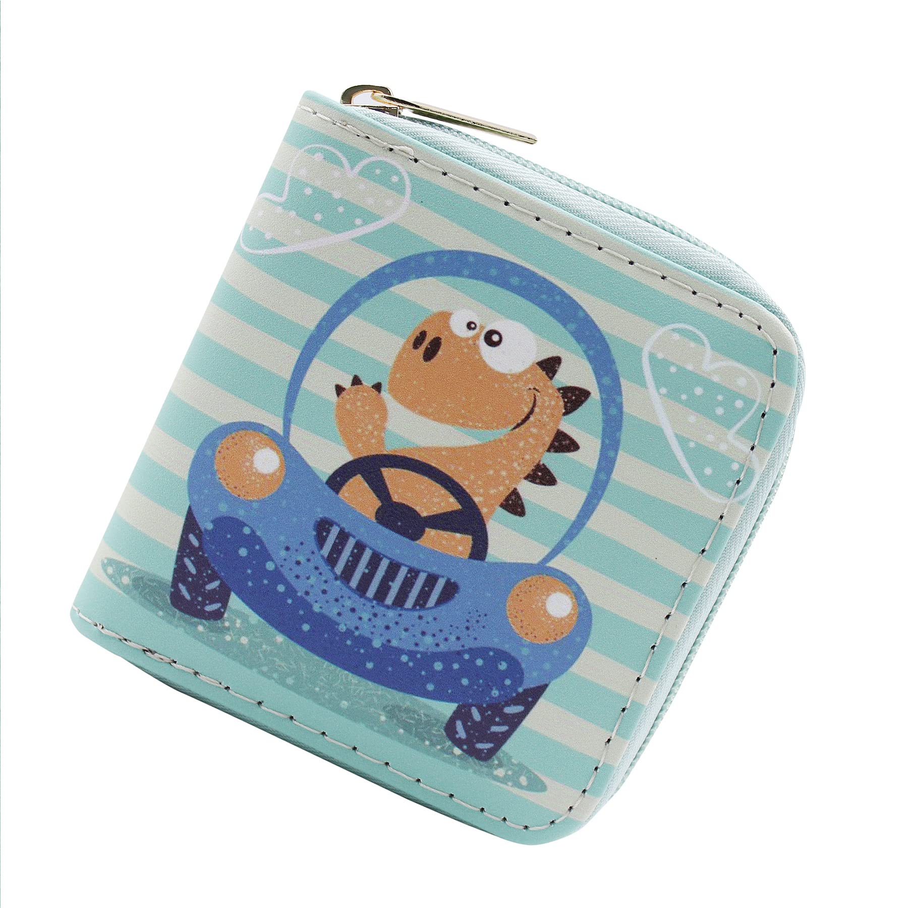 Small Short Wallets Kids Cute Cartoon Dinosaur Coin Purse Slim Credit Card Holder with Zipper Mini Wallet Pouch