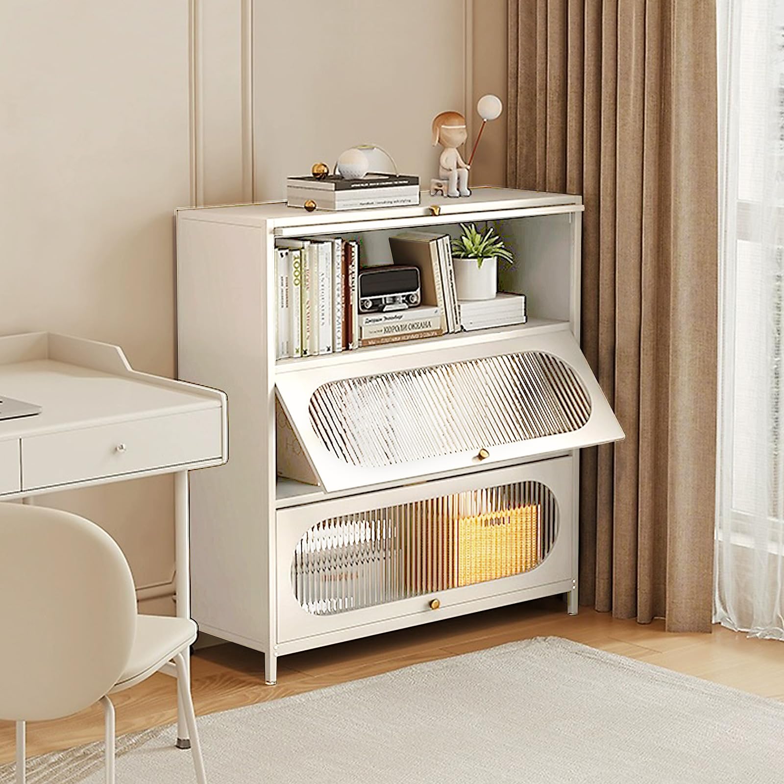 Yoleduo White Bookcase, Steel 3 Tier Bookshelf with Storage Shelves Organizer,Modern Multipurpose Display Cabinet for Living Room, Study, Reading Nook (White, 3-Tier(31.49"))