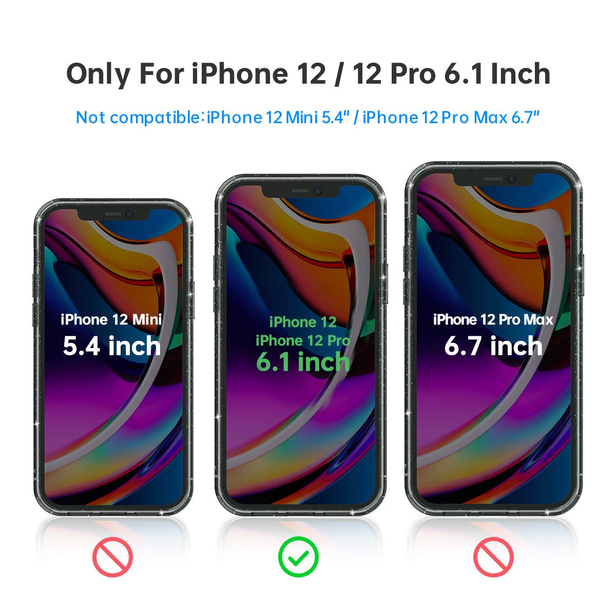 Meifigno Glitter Compatible with iPhone 12/12 Pro Case, Hard PC with Soft TPU Edge, [Military Level Protection][Green Materials], Clear Case Designed for iPhone 12/12 Pro 6.1" 2020, Glitter Black
