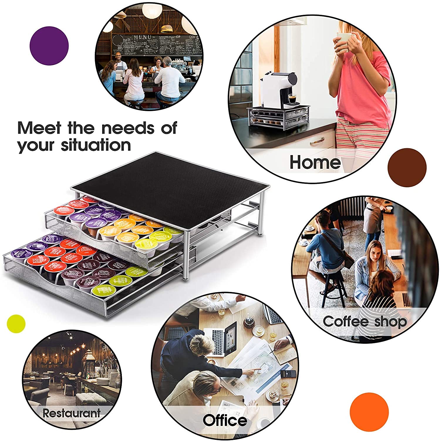 Masthome 2-Tier Coffee Pod Storage Drawer for Dolce Gusto,72 Pod Capacity,9 Pieces Bottle Brush Set, Send 1 Cleaning Cloth