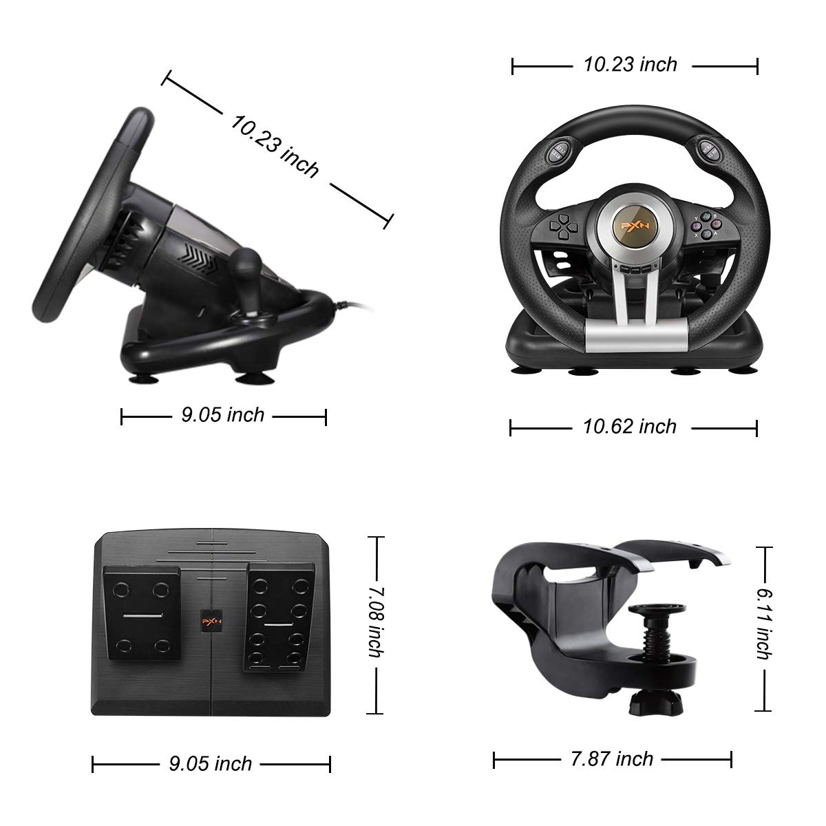 PXN V3IIBK PC Racing Wheel Game Steering Wheel, Used - Like New Driving Wheel Volante PC 180 Degree Racing with Pedal for Windows PC, PS3, PS4(black02)