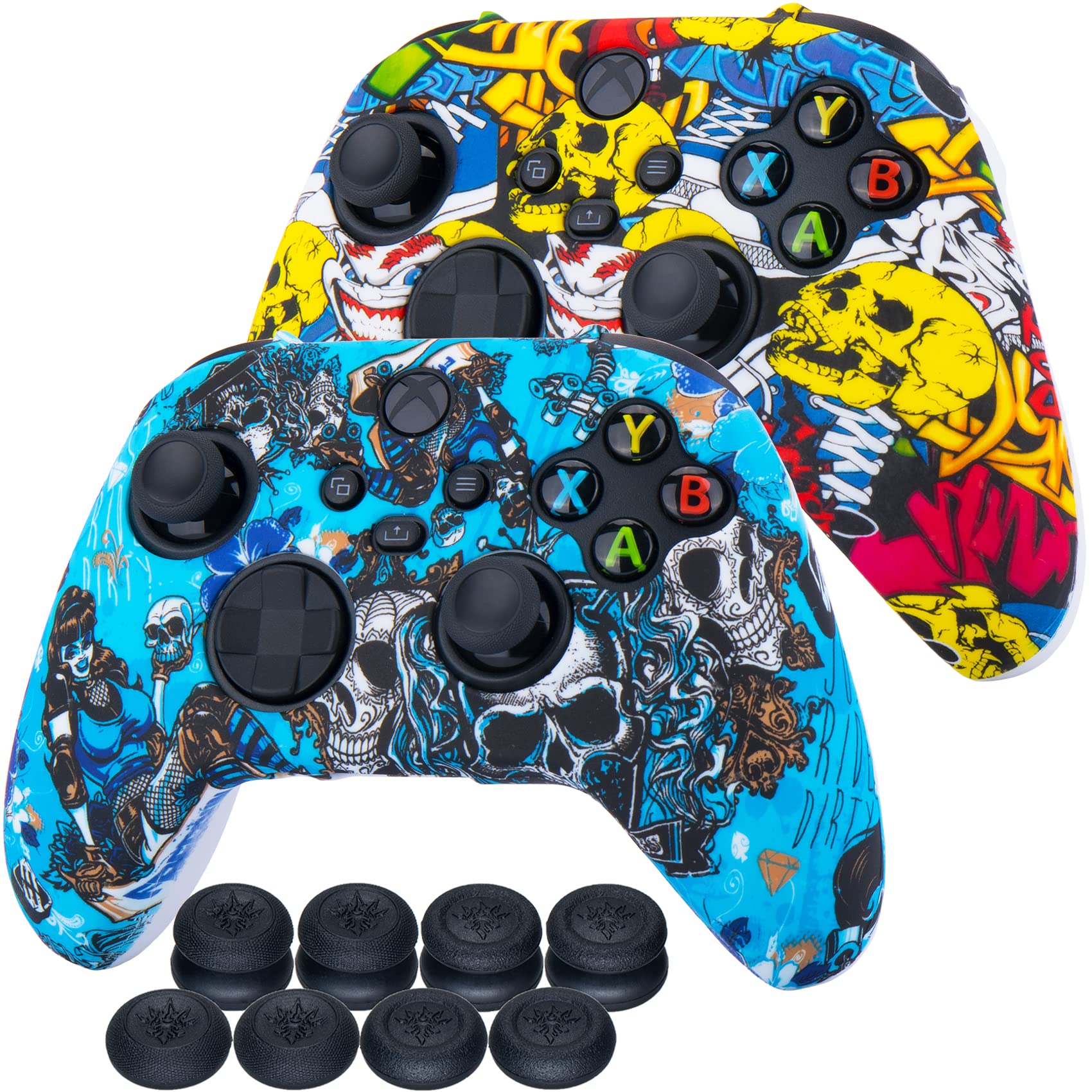 MXRC Silicone Rubber Printing Cover Skin Case x 1 Anti-Slip Customize for Xbox Series X/S Controller x 2(Witch Pack) + Thumb Grips x 8