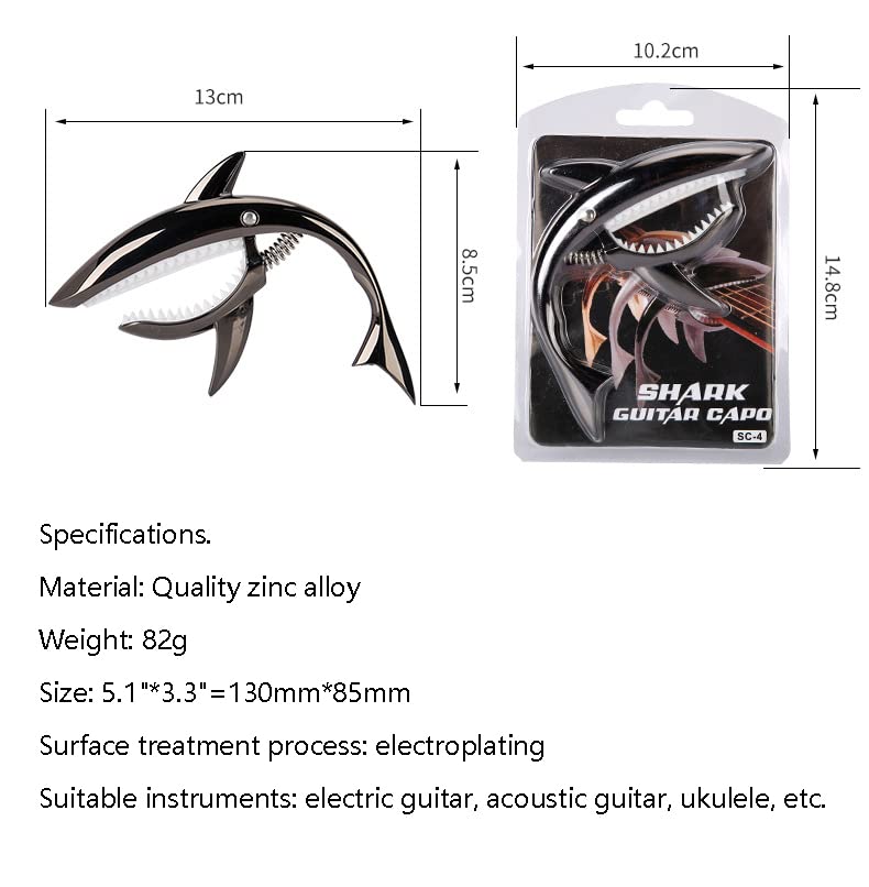 Shark Guitar Capo Zinc Alloy Capo for Guitar Ukulele Bass (Bright Silver)