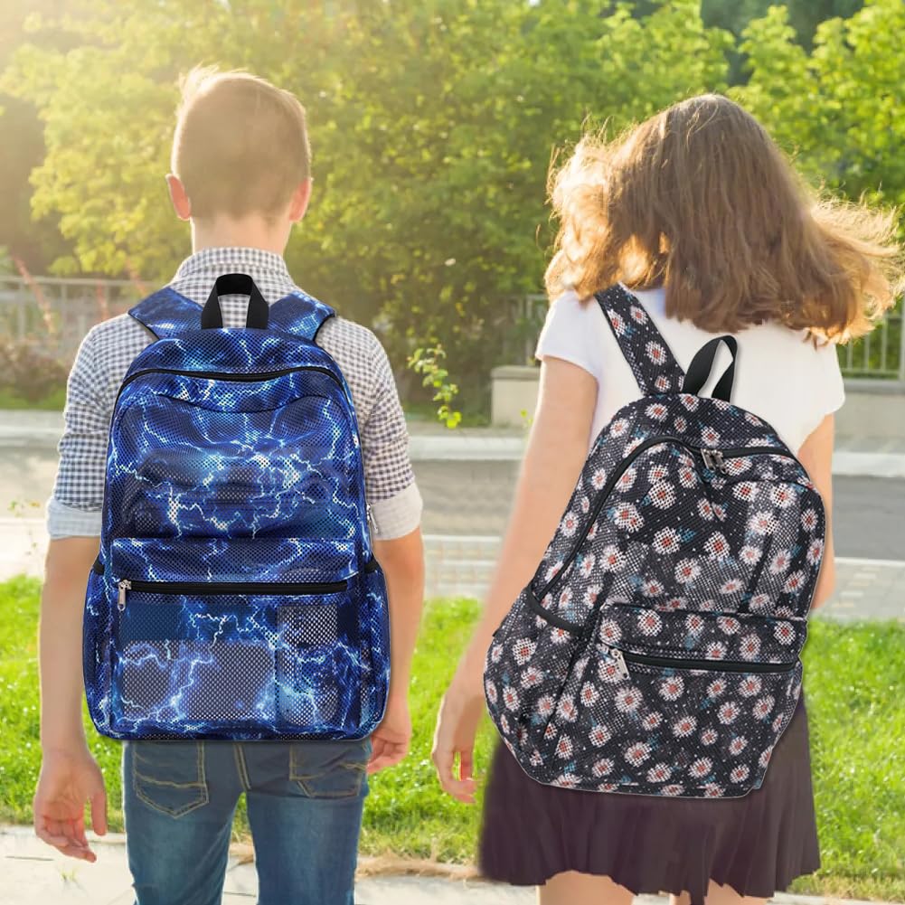 Meisohua Mesh Backpack for Boys Lightning Blue School Backpack for Kids Boys 2 in 1 Set See Through Casual Backpack for Teen Boys Girls