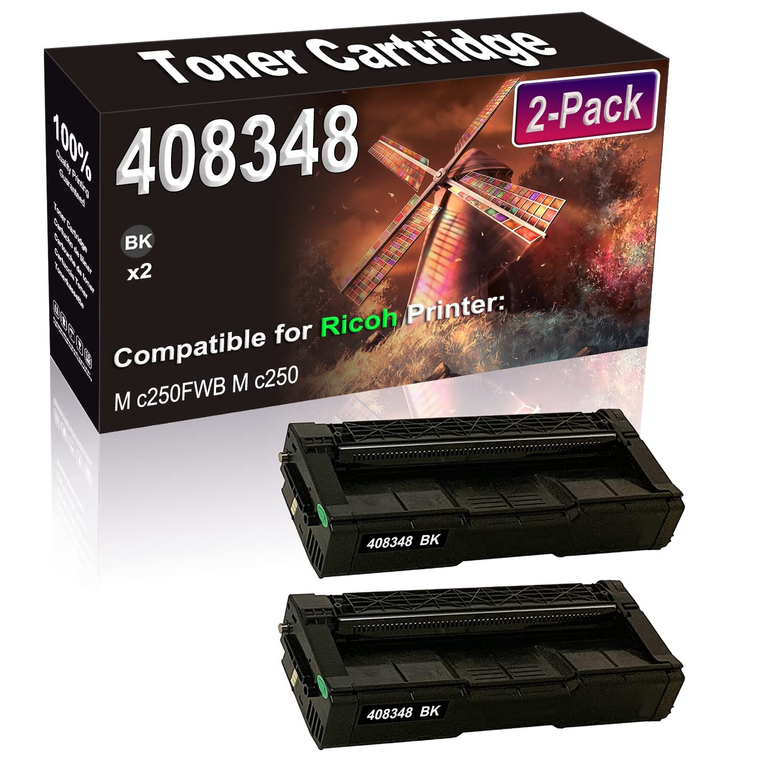 Kolasels 2-Pack (Black) Compatible M c250FWB M c250 Toner Cartridge Replacement for Ricoh M C250 408348 Printer Toner Cartridge (High Capacity)