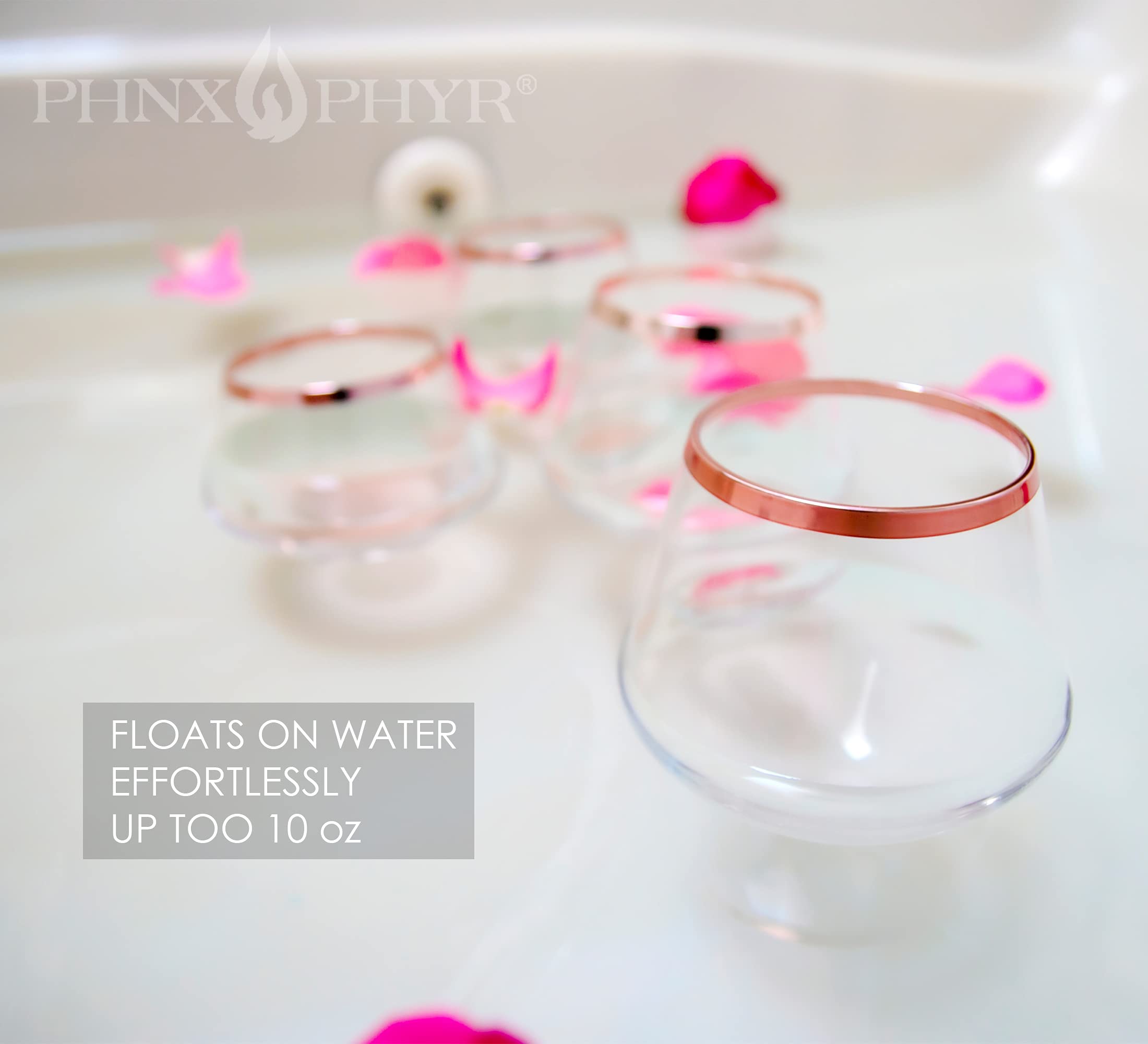 Phnx Phyr Hand Blown Crystal Rose Gold Wine Glasses set 4 - Stemless wine glass set - Stemless wine glasses - Red wine glasses set of 4 - Large white wine glass - Wedding - Gift packaging