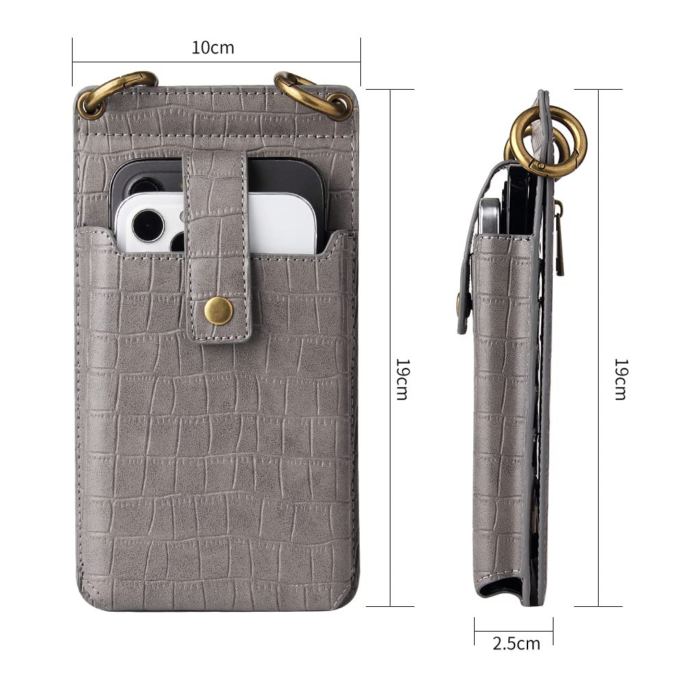 WAAHIBA Small Crossbody Phone Bags for Women, PU Leather Cell Phone Wallet Purse with Adjustable Strap (Gray)
