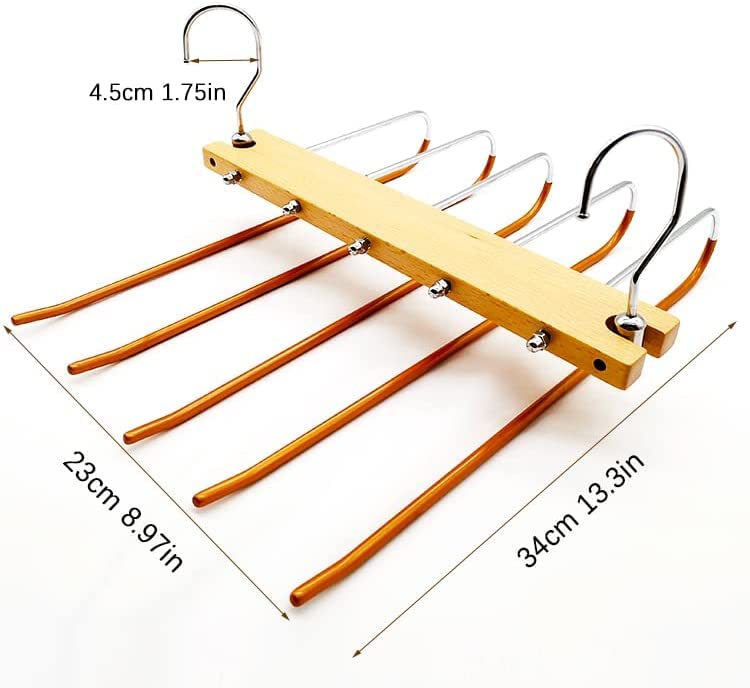 Uniworld Beech Wooden Pants Hangers Space Saver - Trouser Hanger, Space-Saving Multiple 5-in-1 Stainless Steel Extendible, Foldable Multi Magic Wardrobe Clothes Hanger Holder, Standard (Pack of 1)