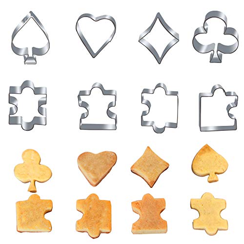 SurgeHai Cookie Cutters Set, 8PCS Poker & Puzzle Shapes Stainless Steel Metal Biscuit Molds Mini Cutters for Kitchen Baking