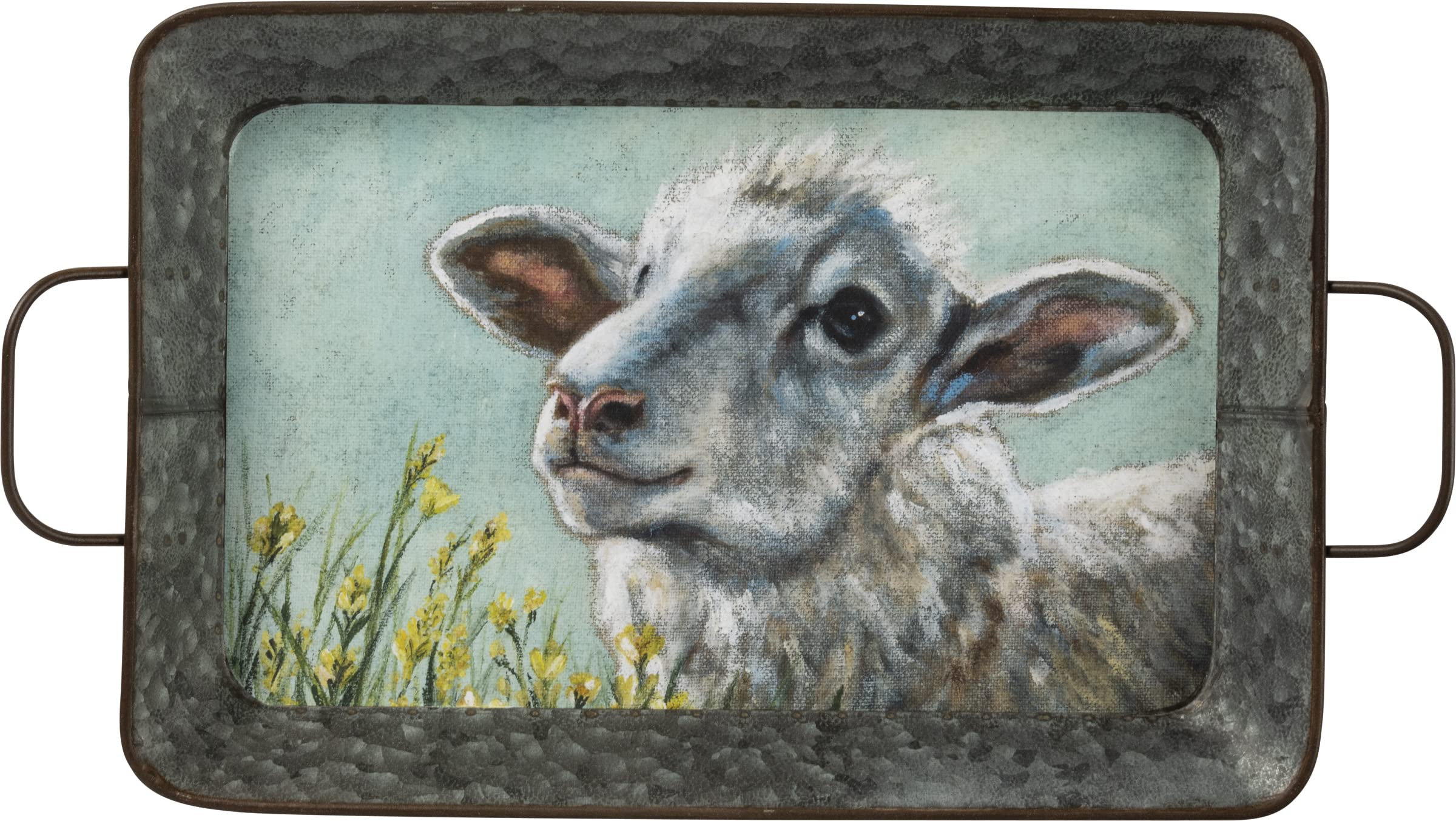 Primitives by Kathy, 105443, Sheep And Cow Print Tray with Handles, Set of 2, Small and Large