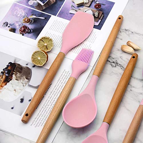 LMMDP 12 PCS Silicone Kitchenware Non-stick Cookware Cooking Tool Spatula Ladle Egg Beaters Shovel Spoon Soup Kitchen Utensils Set (Color : E)