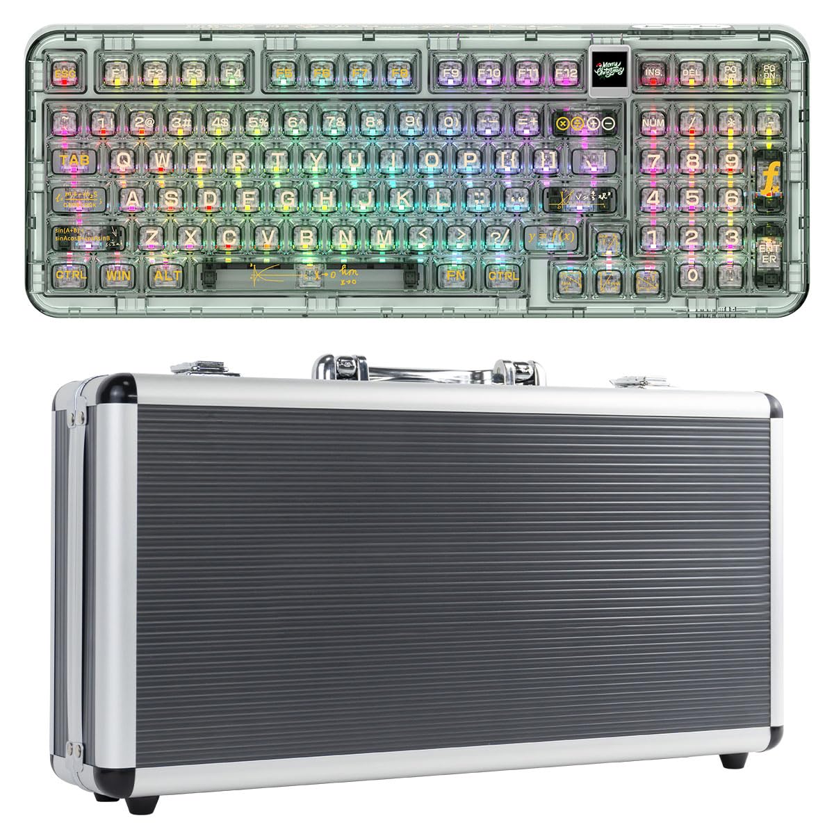 YUNZII CK98 Wireless Hot Swappable Mechanical Keyboard with OLED, 1800 Layout Transparent Acrylic Gasket Mounted Keyboard for for Windows/Mac (Ice Blade Switch, Math and Metal Box)