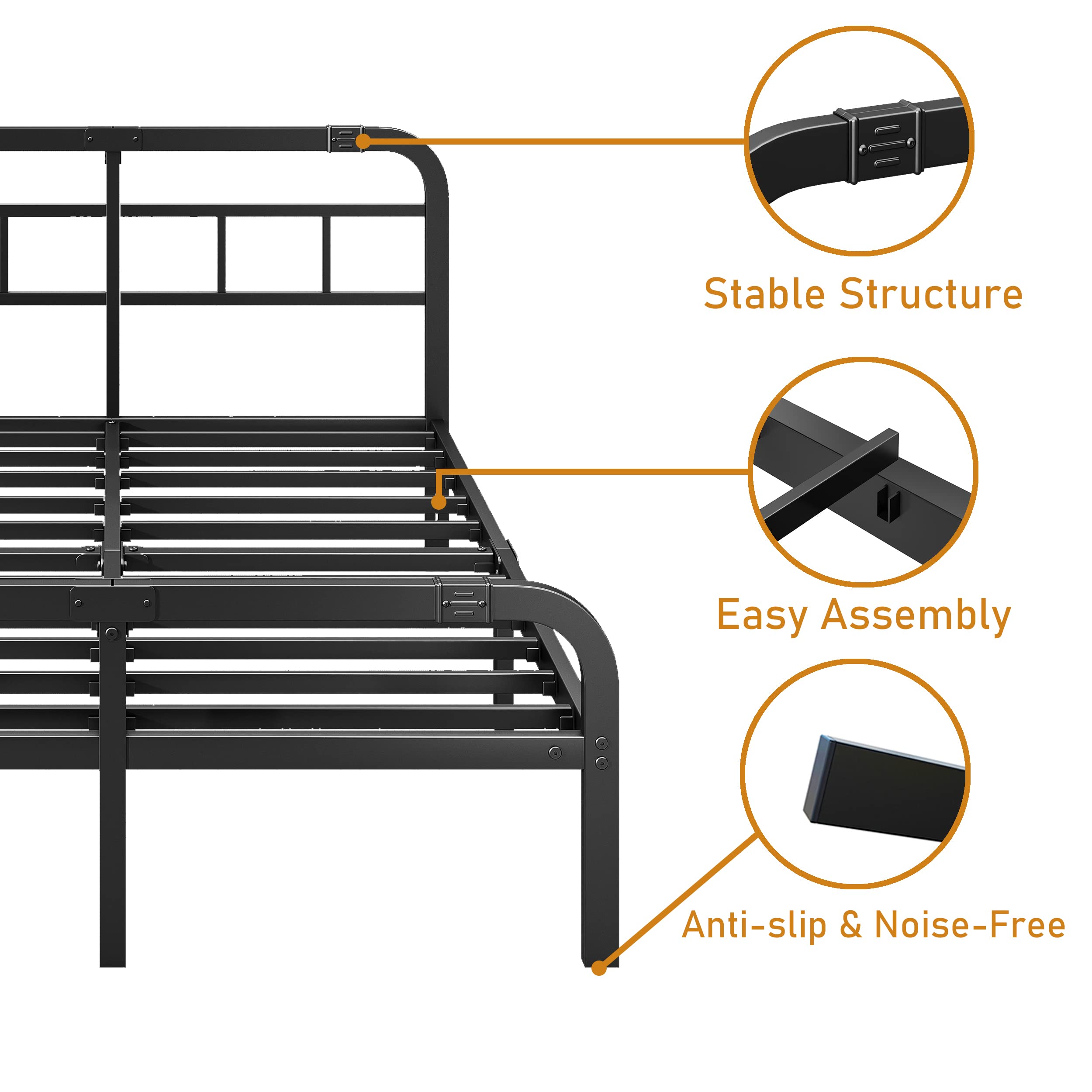 King Size Metal Bed Frame with Headboard and Footboard 14 Inch High, Heavy Duty Steel Slats with 3500lbs Support, No Box Spring Needed, Noise Free,Easy Assembly, Black