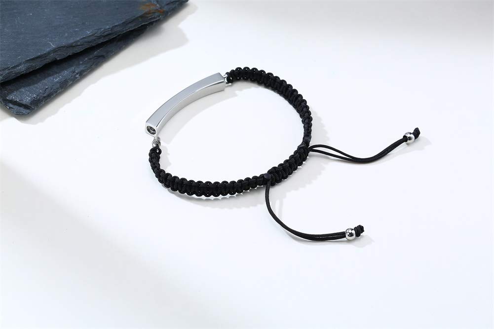MEALGUET Personalized Customized Stainless Steel Cremation Urn Bracelet ID Bar Braided Bracelet for Ashes Holder Keepsake Locket for Women Men