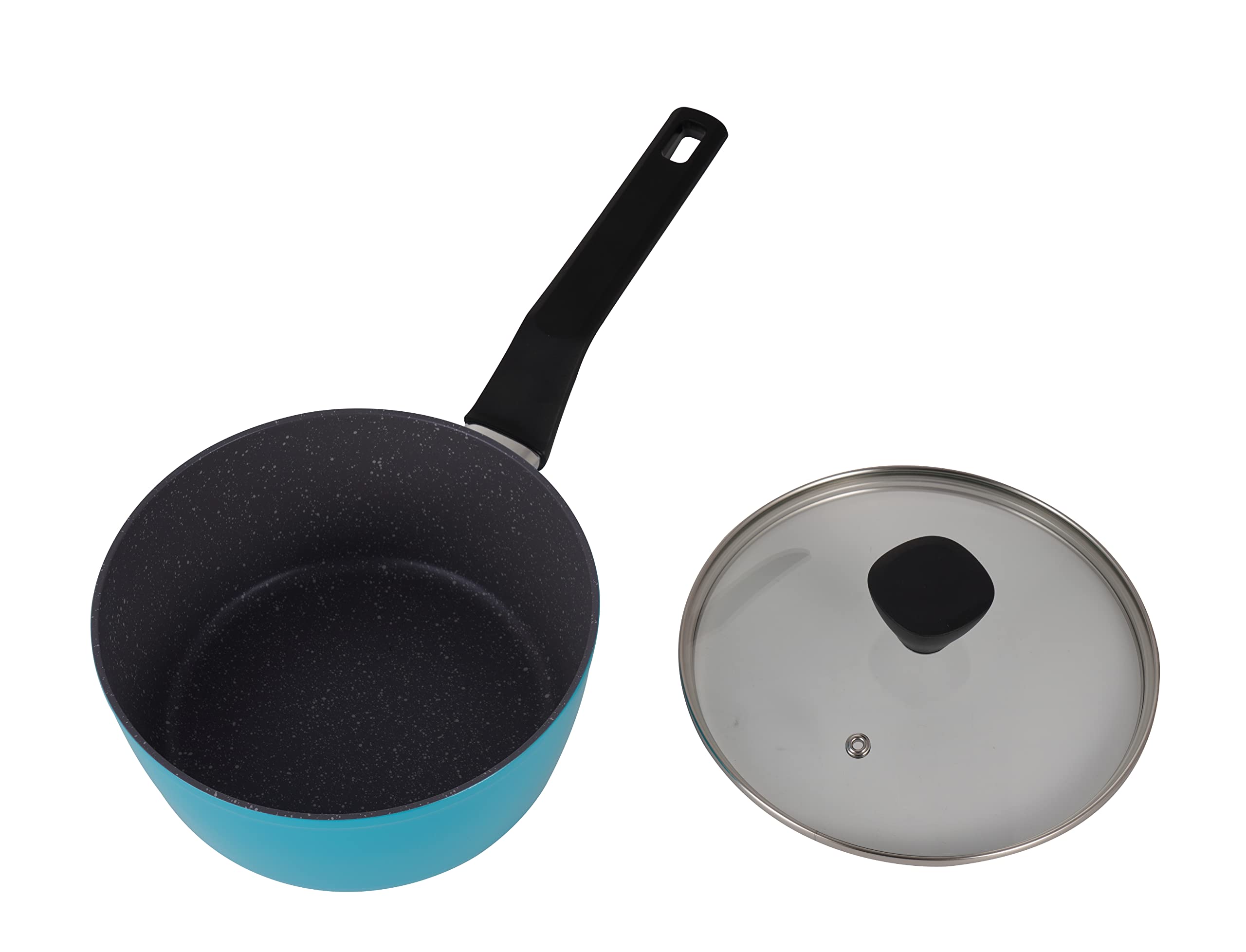 QStar 2.45 qt Granite Aluminum Nonstick Sauce Pan in Blue with Lid and Cool Touch Handle