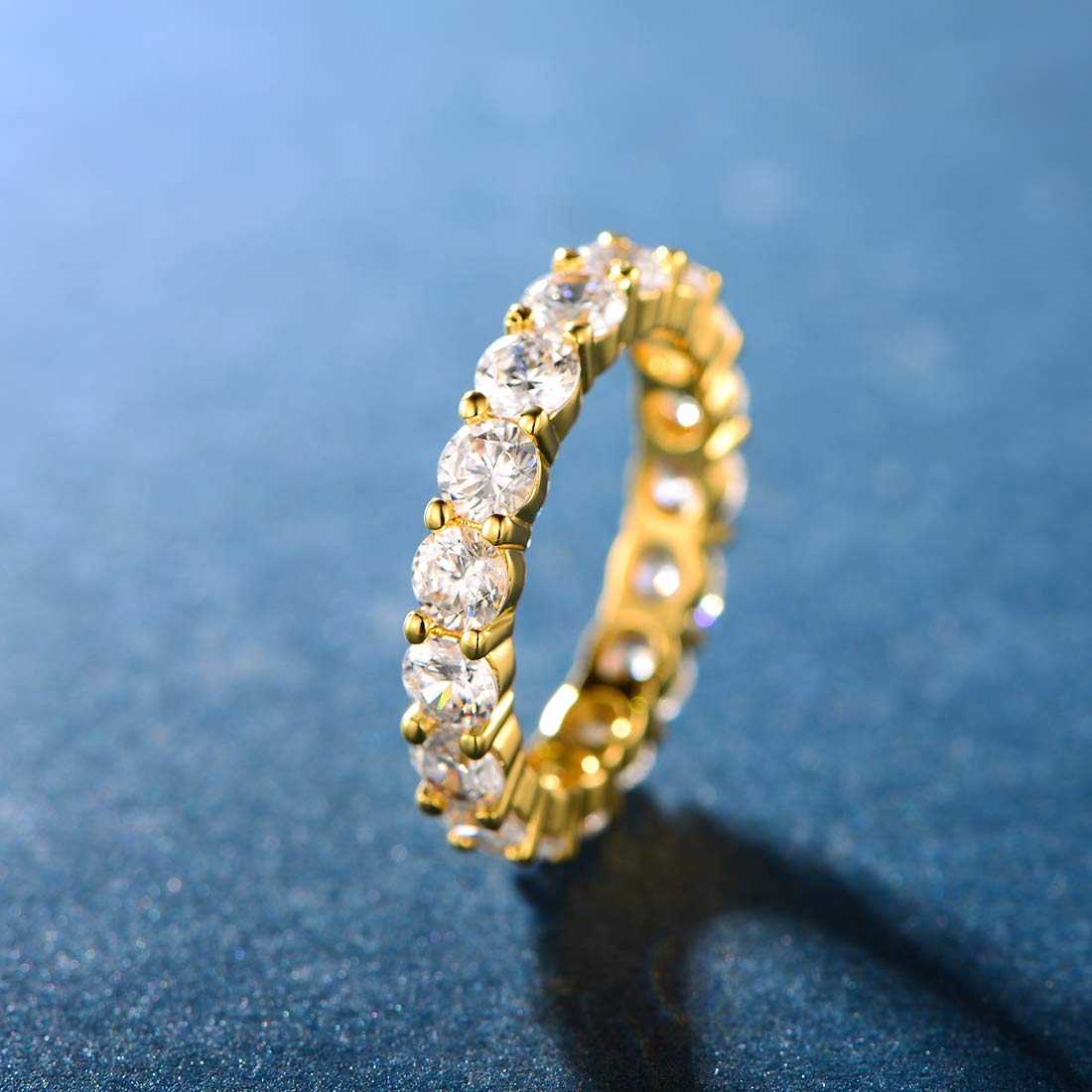 MDFUN 18K Yellow Gold Plated 4.0 Round Cubic Zirconia Eternity, Engagement, Wedding Band Ring for Women (6)