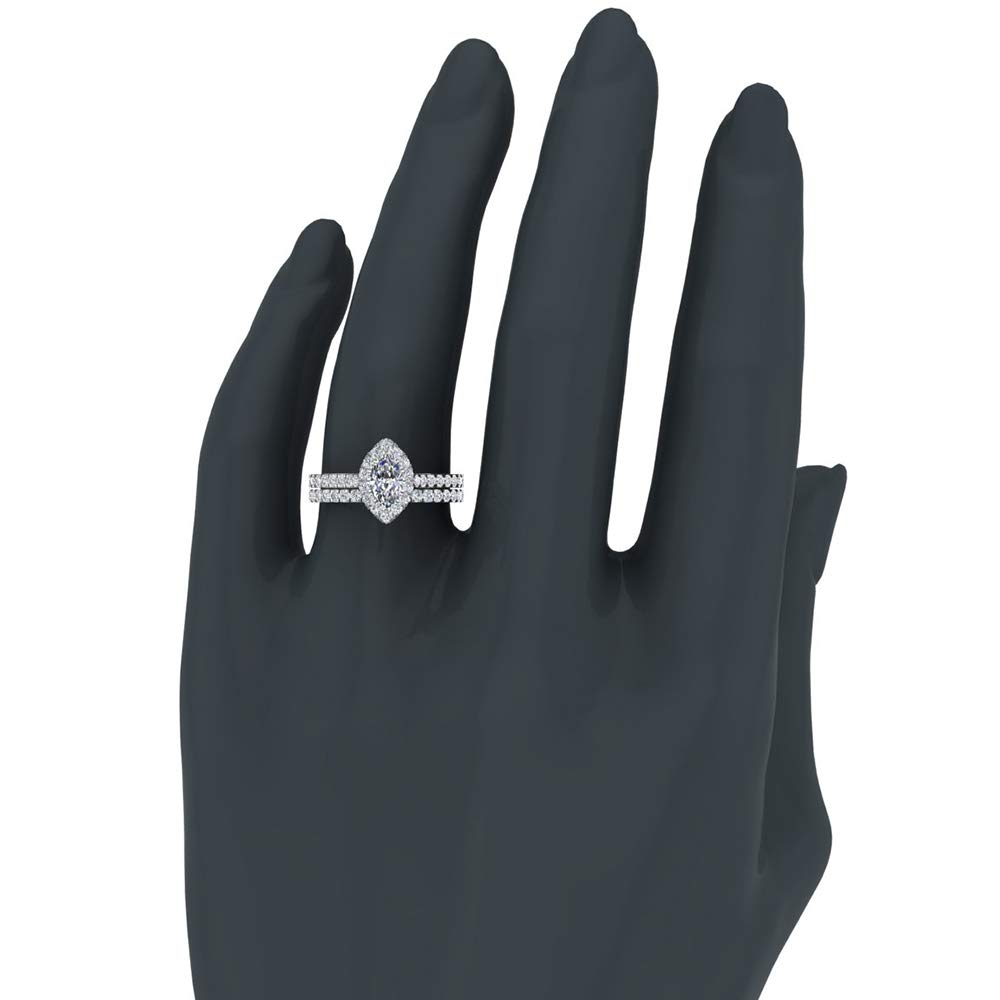 Marquise Cut Halo Diamond Wedding Ring Set 1.25 Carat Total 14K Gold (RS 7)