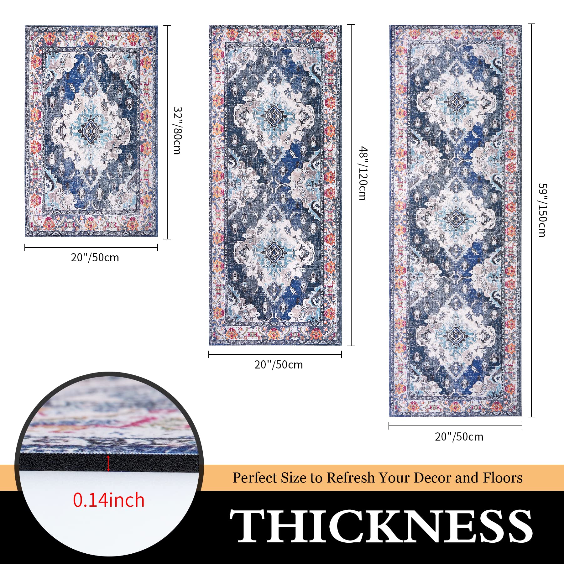 MATBAR Kitchen Mats for Floor 3 Piece Set Kitchen Rug Boho Non Slip Entryway Rug Sets Easy to Clean Laundry Room Rugs for Hallway