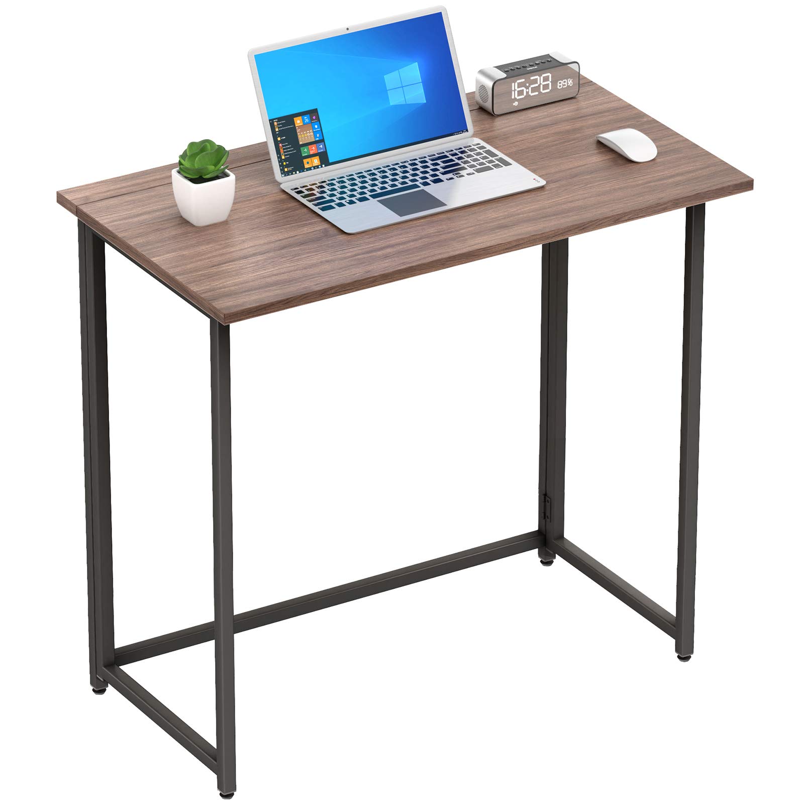 NOBLEWELL Folding Desk No Assembly Small Foldable Computer Desk, Home Office Writing Desk for Small Space, Grained Brown