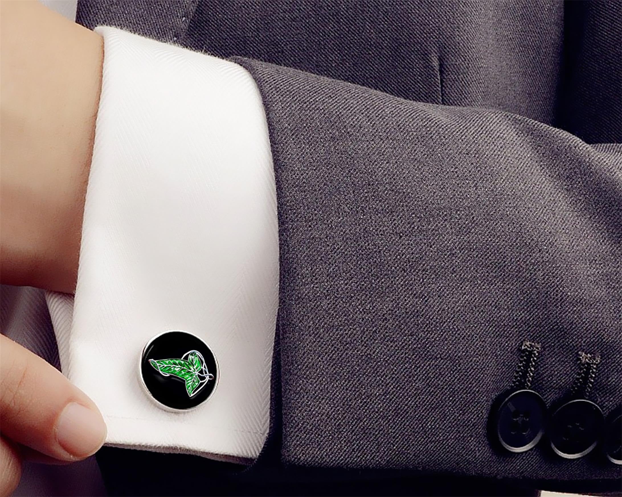 Kooer Birthday Gifts For Husband, Elven Leaf Cufflinks Wedding Cuff Links Tie Clip Gifts For Groomsman Best Man (Elven Leaf cufflinks tie clip set)