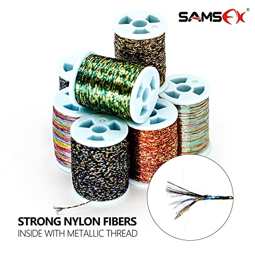 SAMSFX Fishing Rod Wrapping Thread for Rod Buliding Winding Line, Metallic Threads 8 Color 65yd/Spool Pack