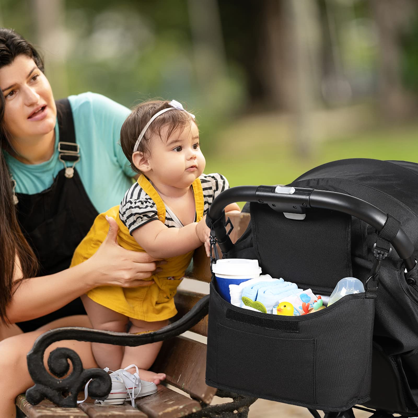 Yoofoss Baby Stroller Organizer Stroller Caddy - Universal Stroller Organizer Bag with Insulated Cup Holder Phone Bag, Stroller Storage Fits Most Baby and Pet Strollers, Black