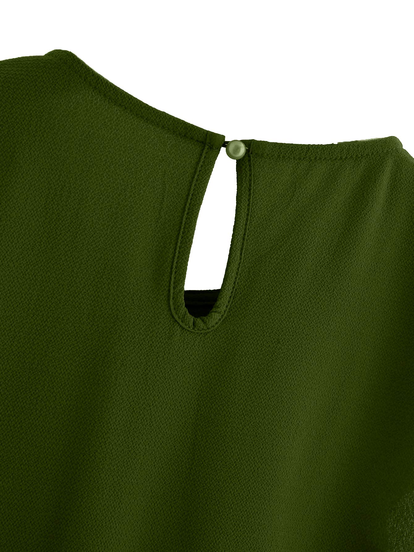 Milumia Womens Casual Round Neck Basic Pleated Top Shirt Curved Keyhole Back Blouse (Army Green, Large, Cap Sleeve)
