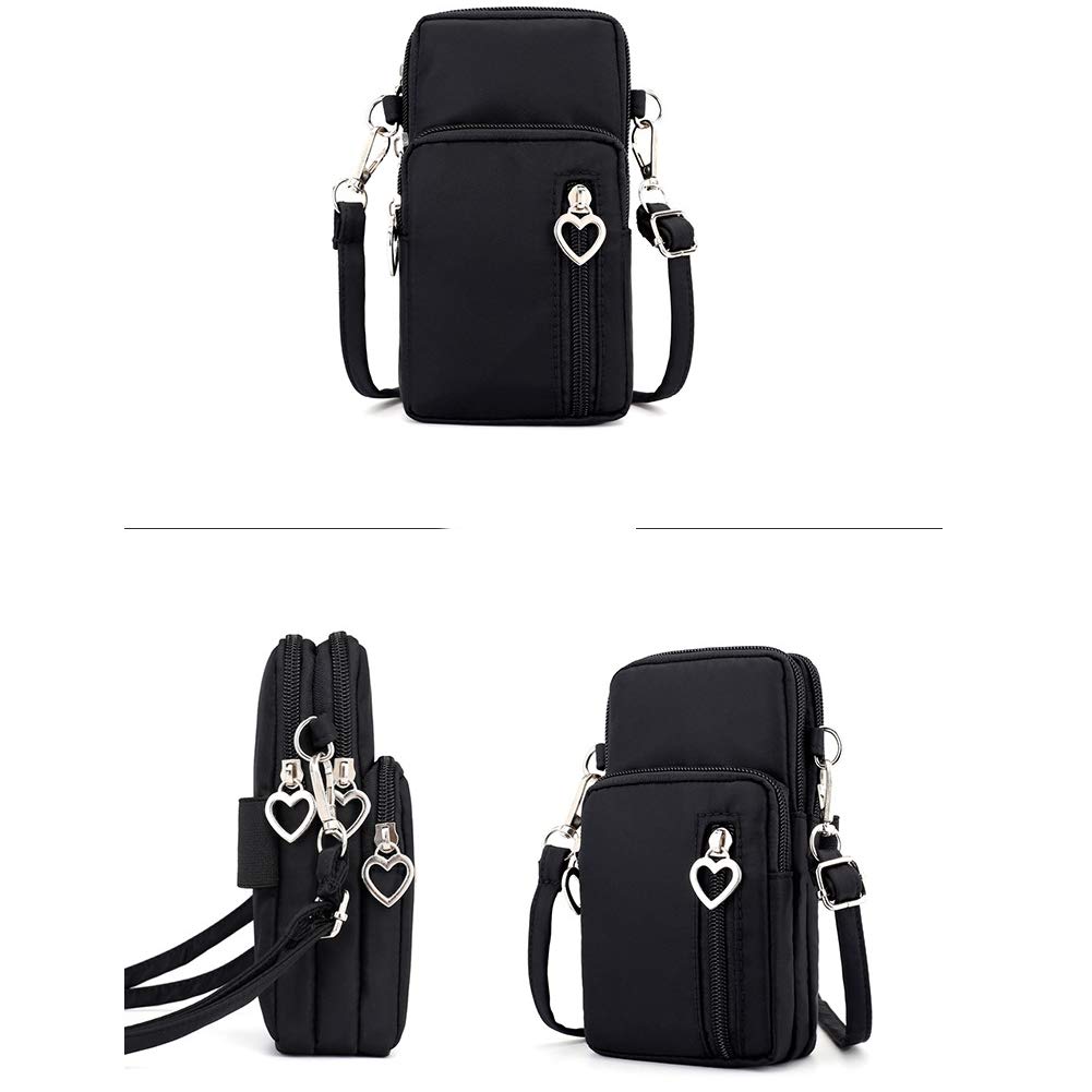 nobrand Small Crossbody Bag for Women, Black Cell Phone Purse Wallet Travel Wristlet Armband (Black)