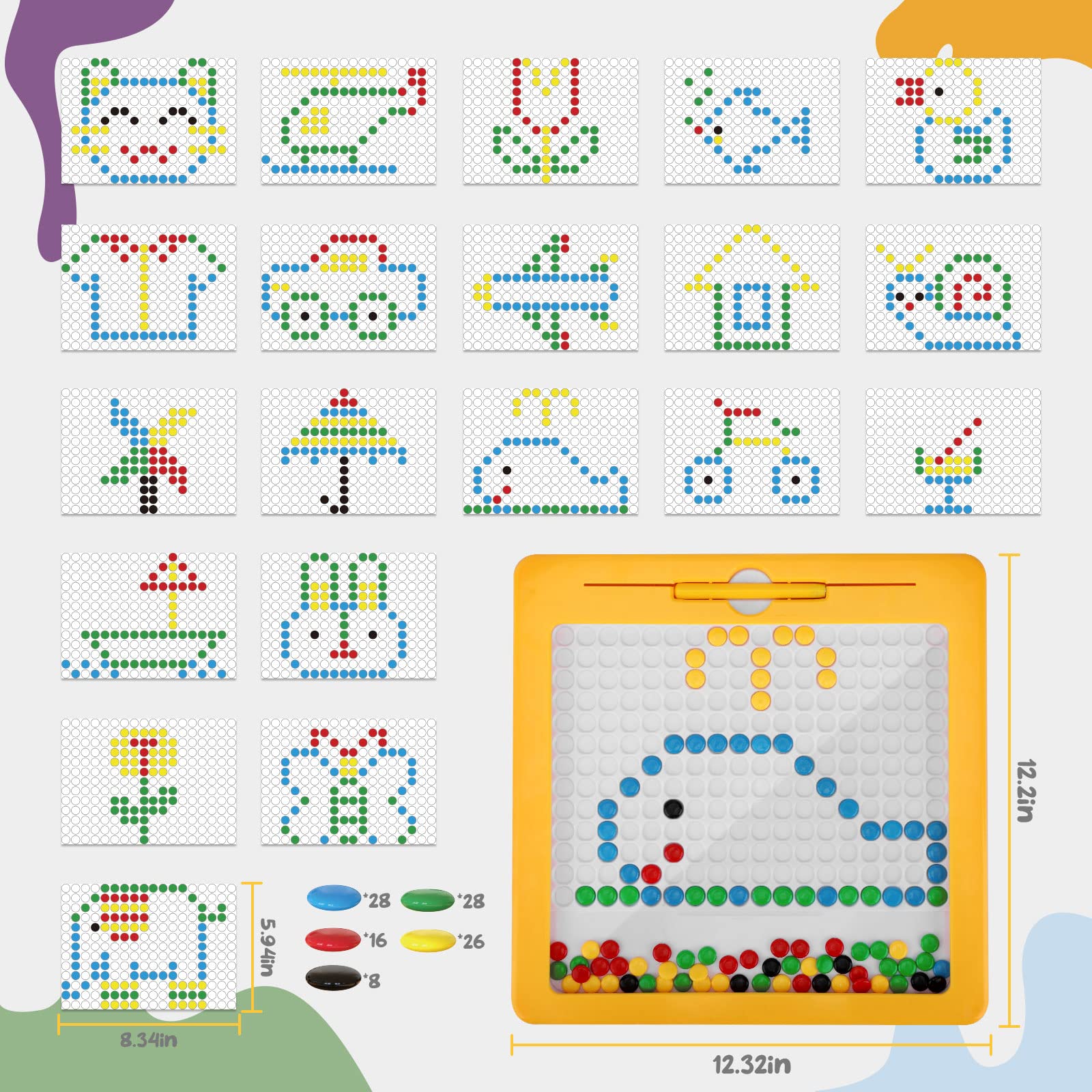 wakelnsa Magnetic Dots Board for Kids,Magnetic Drawing Board,Magnetic Dot Art,Doodle Board,Include Large Magnetic Board, Pen & Dots,Preschool Learning Activities Toy,Birthday for Kids