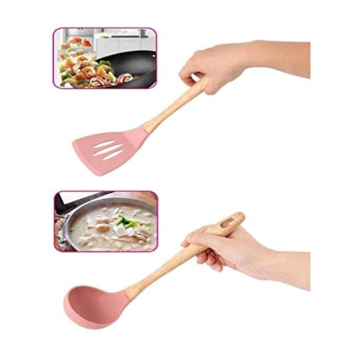 LMMDP Silicone Kitchenware Set Non-Stick Silicone Kitchen Shovel Spoon Set Shovel Spoon High Temperature Spatula with Storage Rack-