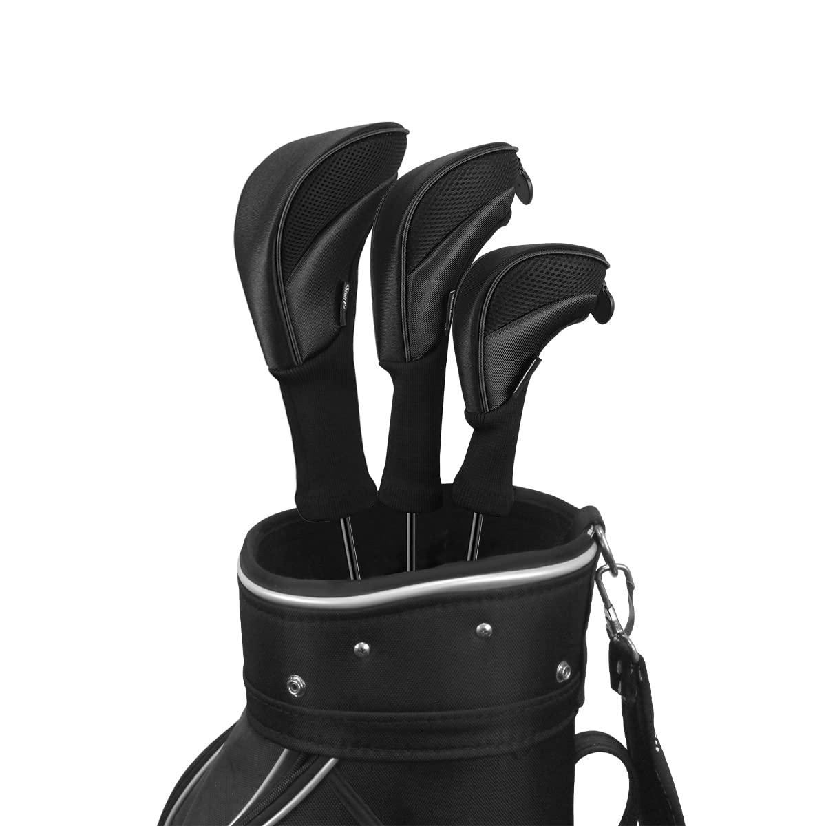 Scott Edward Golf Club Head Covers for Fairway Woods Driver Hybrids, 3Pcs Long Neck Mesh Golf Club Headcovers Set with Interchangeable No. Tags (Black)