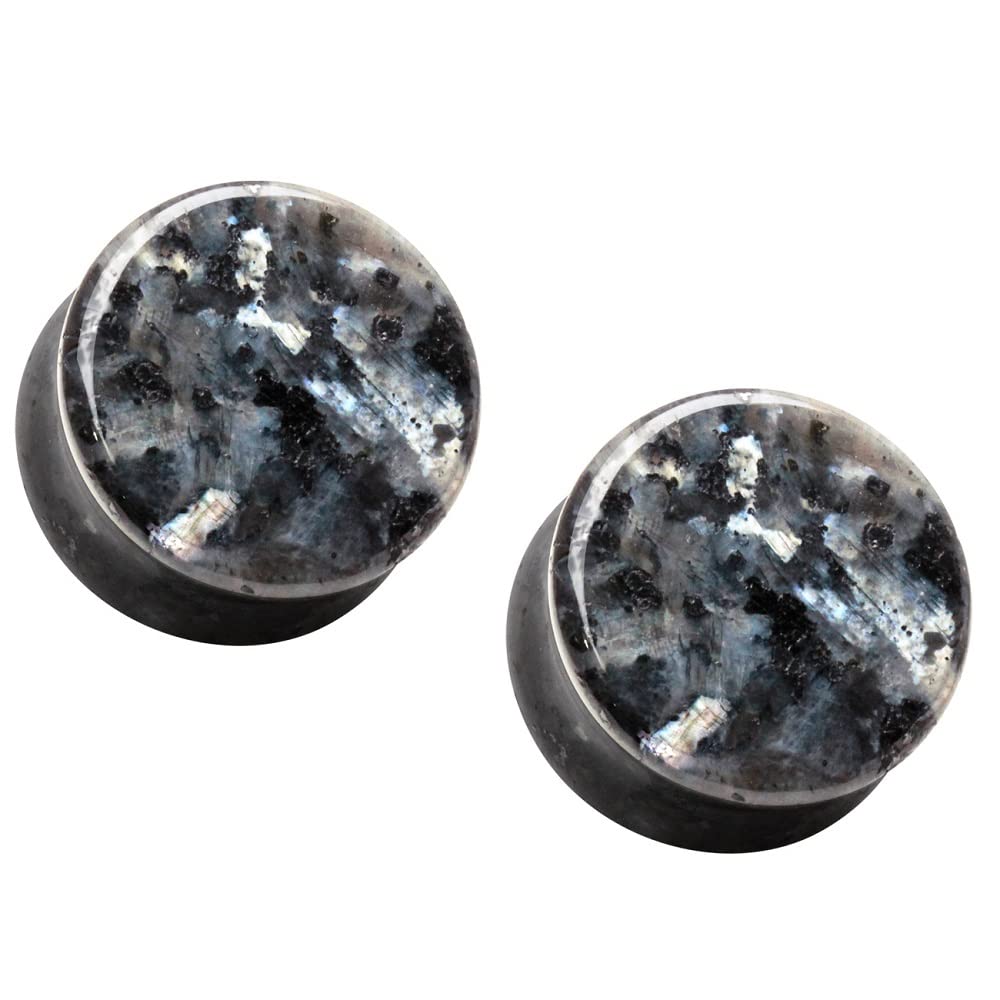 Pierced Owl Natural Black Labradorite Stone Double Flared Plugs, Sold as a Pair (8mm (0GA))