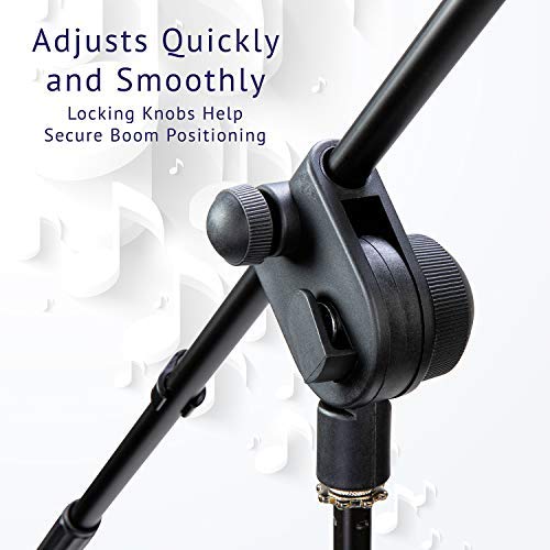 LyxPro Microphone Stand Boom Arm Tilting Rotating Floor Podium Stage or Studio Strong Durable And Foldable Height 38.5"- 66" Extends Arm to 29 3/8" Comes With 3/8" and 5/8" mount Adapter