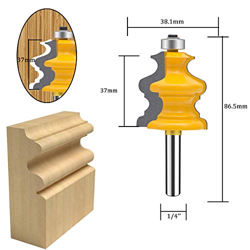 TAIWAIN Router Bit Set 1/4 Inch Shank 5PCS Architectural Picture Frame Molding Bits, Wood Milling Cutter Router, Woodworking Miter Carbide CNC Cutting Tool for Doors, Tables(F-line)