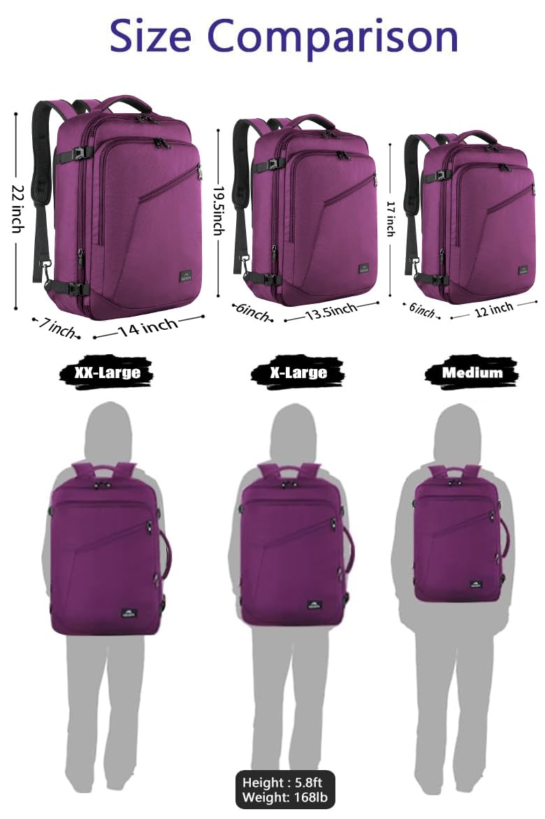 MATEIN Travel Backpack for Women, Expandable Flight Approved Carry on Water Resistant Lightweight Suitcase, Large Business Weekender Personal Item Backpack, Gift for Traveler, Purple
