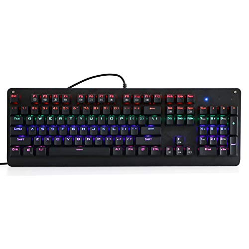Mechanical Keyboard, E-YOOSO K600 LED Rainbow Backlit Mechanical Gaming Keyboard 104 Key Gamers Keyboard PC Computer USB Wired Gaming Keyboard Blue Switches (Black)