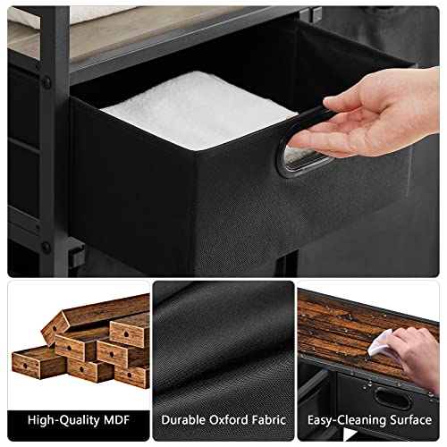 Unovivy Double Laundry Hamper with Drawer, Laundry Basket with 2 Removable Laundry Sorter Bags, Oxford Fabric, Metal Frame, Clothes Hamper for Bathroom, Dorm, Laundry Room (Rustic Brown)