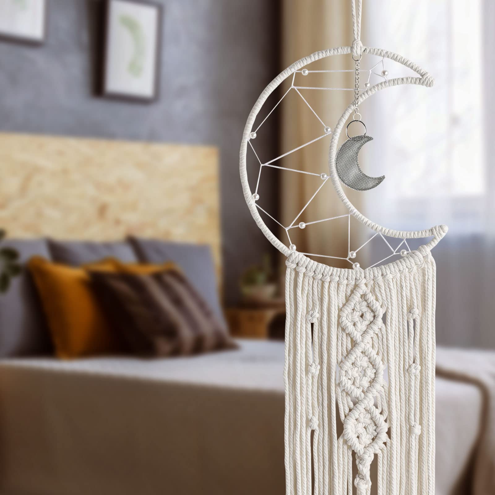MIPON 3Pcs Macrame Dream Catcher, Handmade Woven Boho Tapestry, Chic Bohemian Home Decor Wall Hanging Sun & Moon & Star Decoration Craft Gift