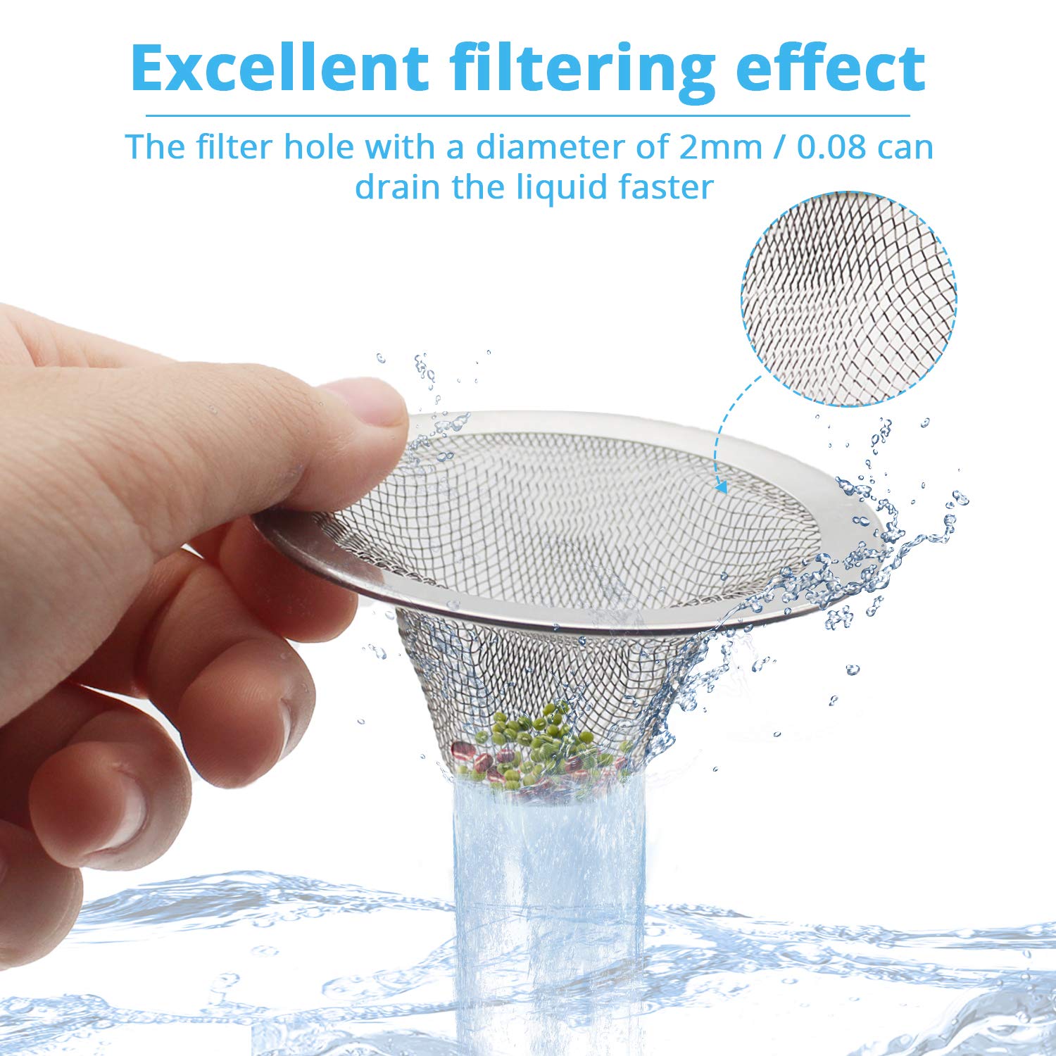 KUFUNG Sink Strainer, Basket Stainless Steel Bathroom Sink, Utility, Slop, Kitchen and Lavatory Sink Drain Strainer Hair Catcher (4 Pack, 2.25 inch)