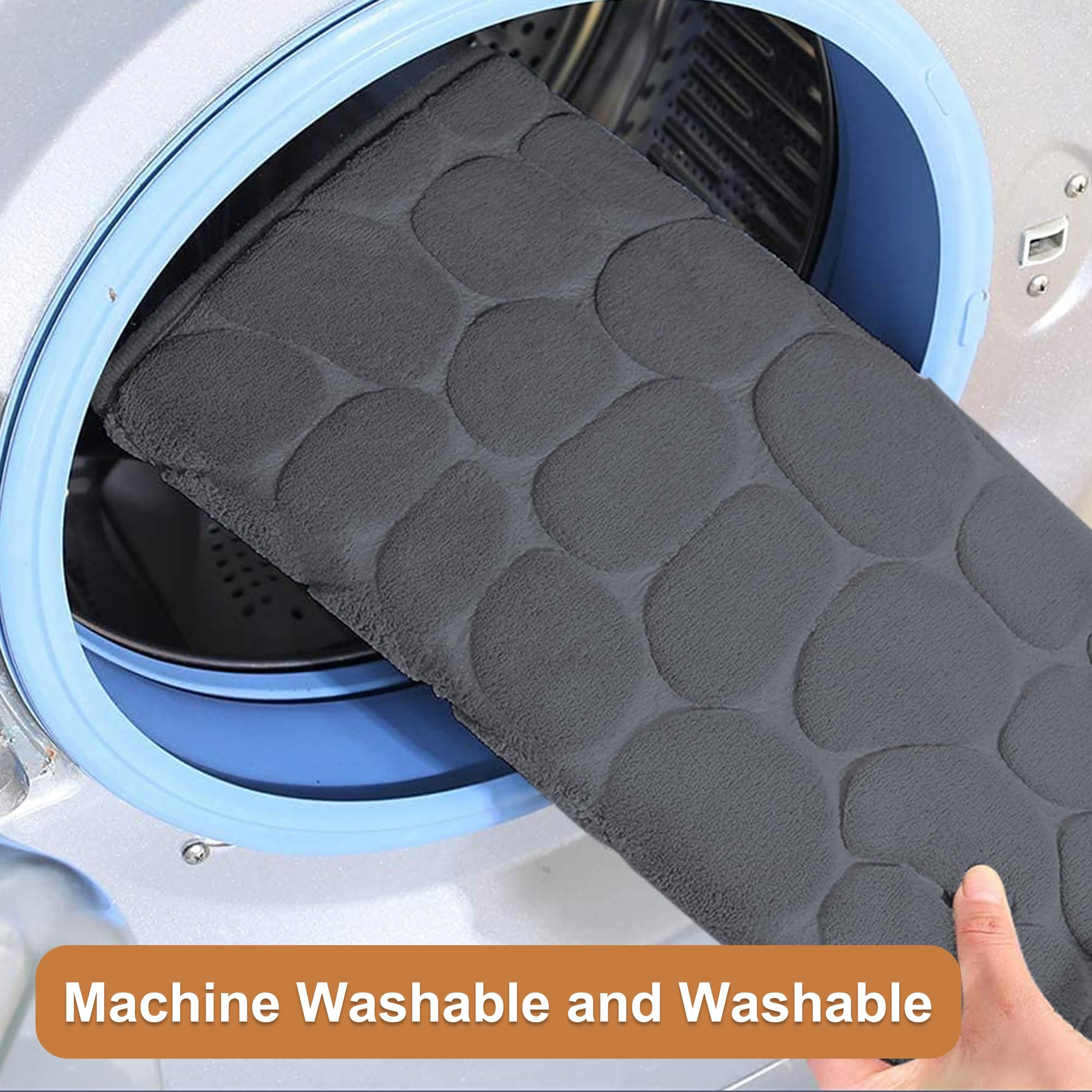 Memory Foam Bath mat Soft and Comfortable Non-Slip Toilet Bathroom Carpet Pebbles Machine Washable Suction Bath mat（15.7x23.6in, Light Grey）
