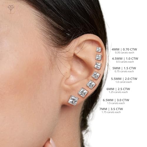 MAX + STONE 14k Yellow Gold Princess Cut CZ Earrings for Women & Men | Cubic Zirconia Square Studs with Gold Earring Backs | 1 Carat total